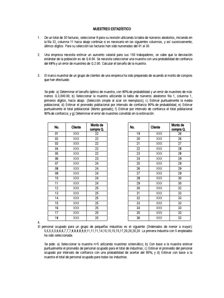 Ejercicios Muestreo Estadístico | PDF | Muestreo (Estadísticas) | Intervalo de confianza