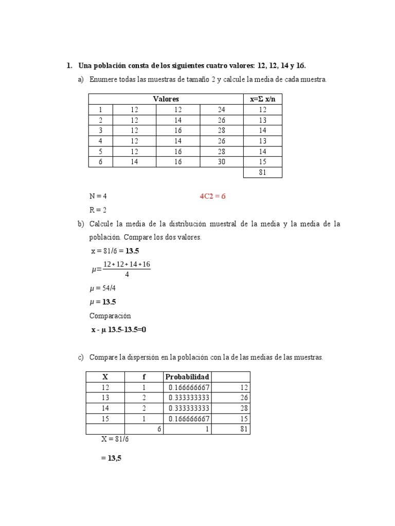 Una Población Consta de Los Siguientes Cuatro Valores | PDF | Teoría ...