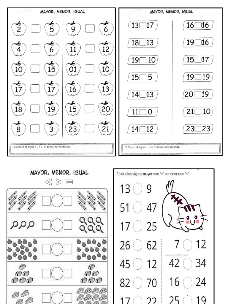 Fichas de Comparación de Números | PDF