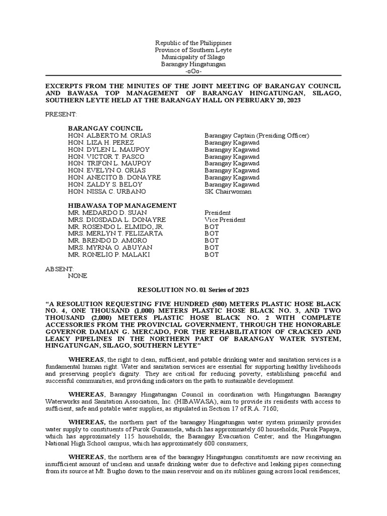 RESOLUTION | PDF | Water Supply | Hydraulic Engineering