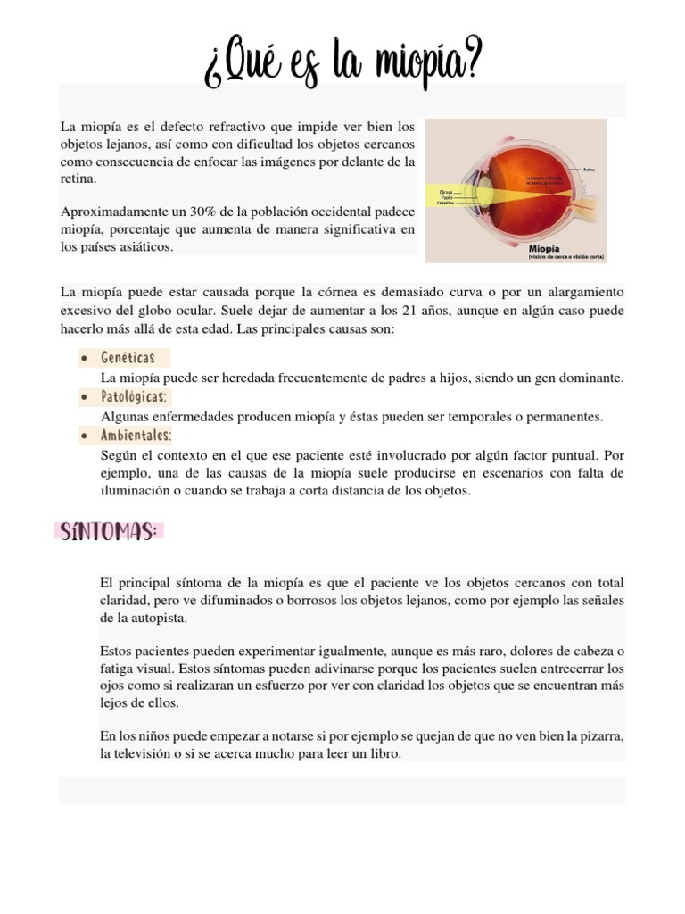 La miopía: causas, síntomas y tipos de este defecto refractivo | PDF | Ojo humano | Oftalmología