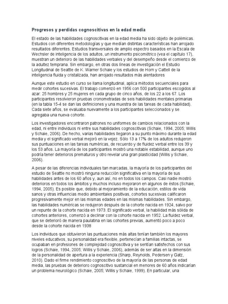 Progresos y Perdidas Cognoscitivas en La Edad Media | PDF | Adultos | Inteligencia