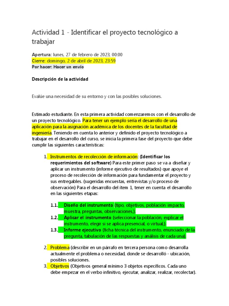 Actividad 1 - Identificar El Proyecto Tecnológico A Trabajar | PDF