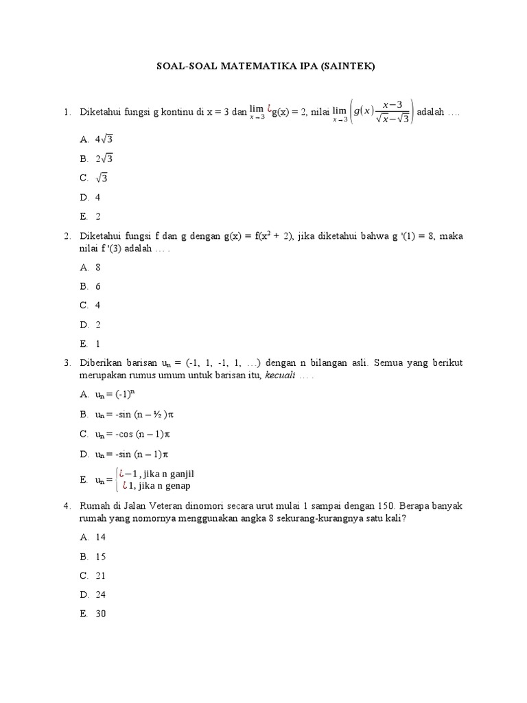 SOAL-SOAL MATEMATIKA IPA (SAINTEK) 1 New | PDF