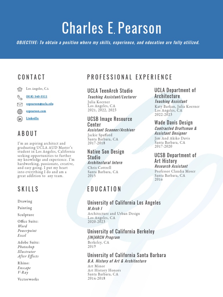 2023 Resume Charles Pearson | PDF | University Of California | The Arts