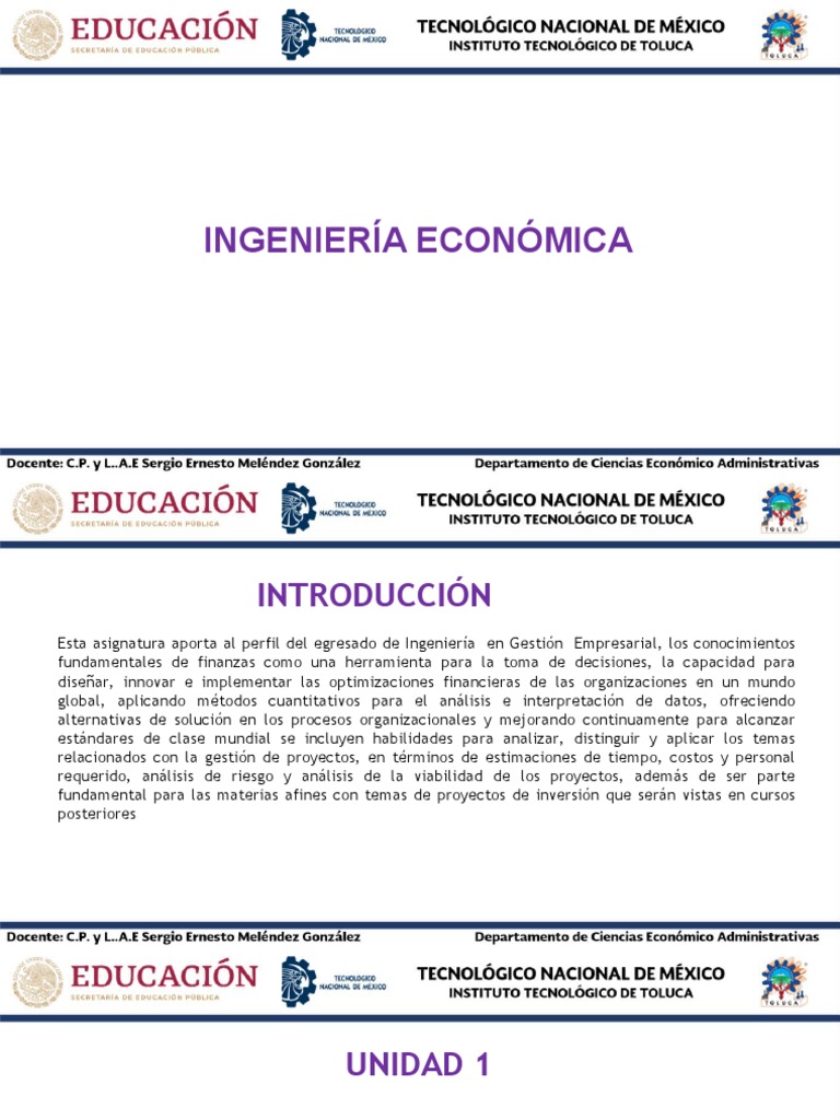 Unidad 1 Fundamentos Basicos de Ingenieria Ecónomica | PDF | Interés | Interés compuesto