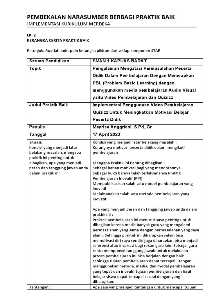 LK.02. - Kerangka Cerita Praktik Baik | PDF