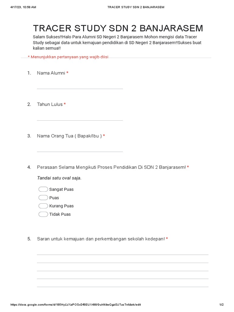 Tracer Study SDN 2 Banjarasem | PDF