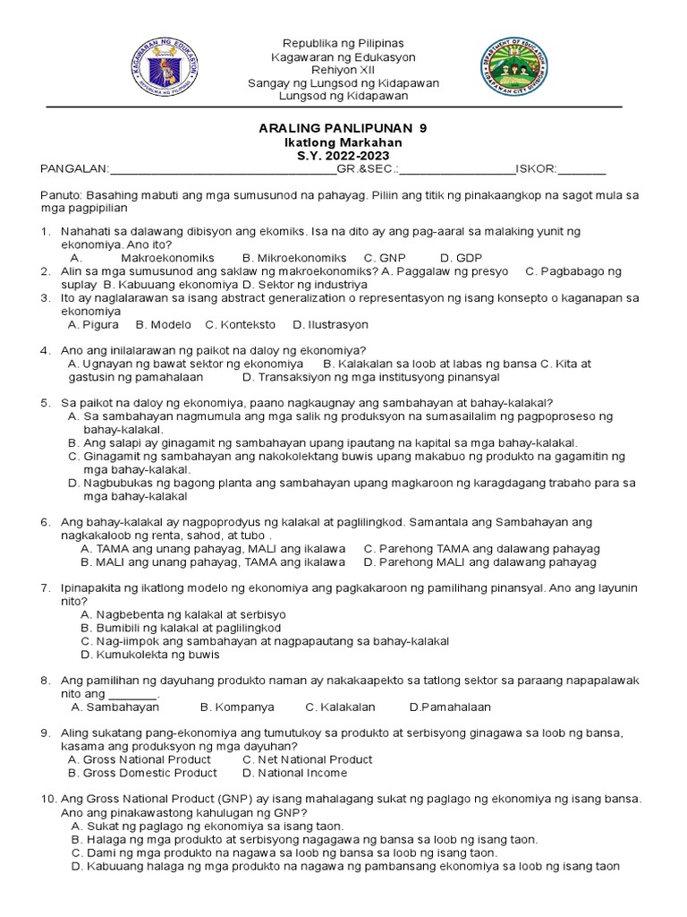 AP9-3rd Quarter Periodical Examination | PDF