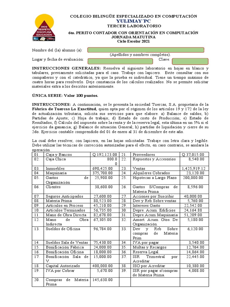 Laboratorio 6to Perito Contador Iii Pdf Contabilidad Negocios