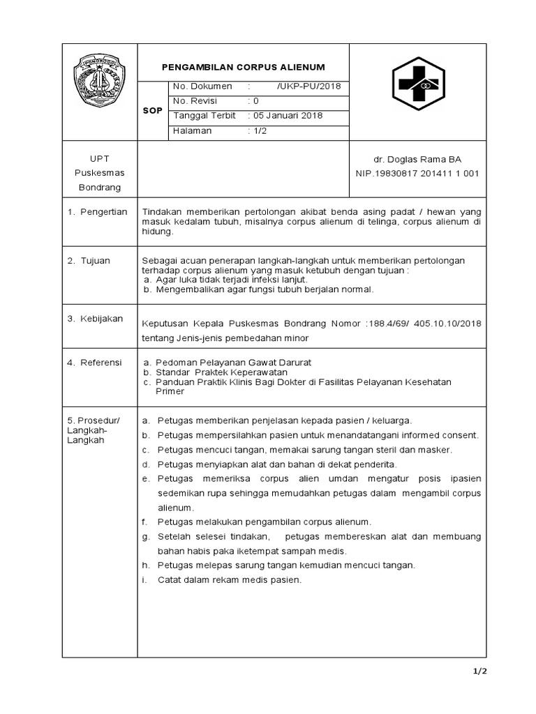 Sop Corpus Alienum | PDF