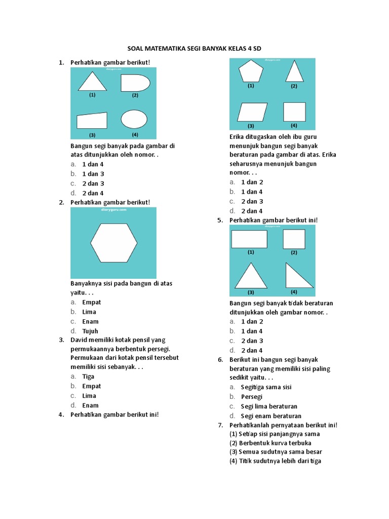 Soal Matematika Segi Banyak Kelas 4 SD | PDF