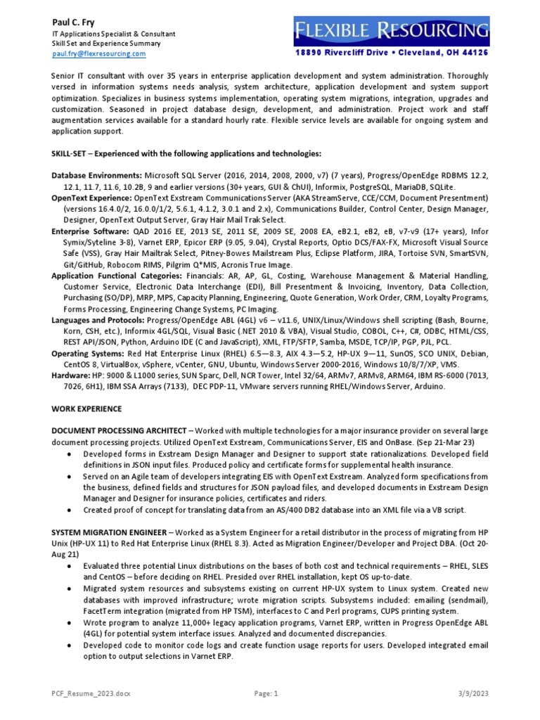PCF Resume 2023 | PDF | Databases | Enterprise Resource Planning