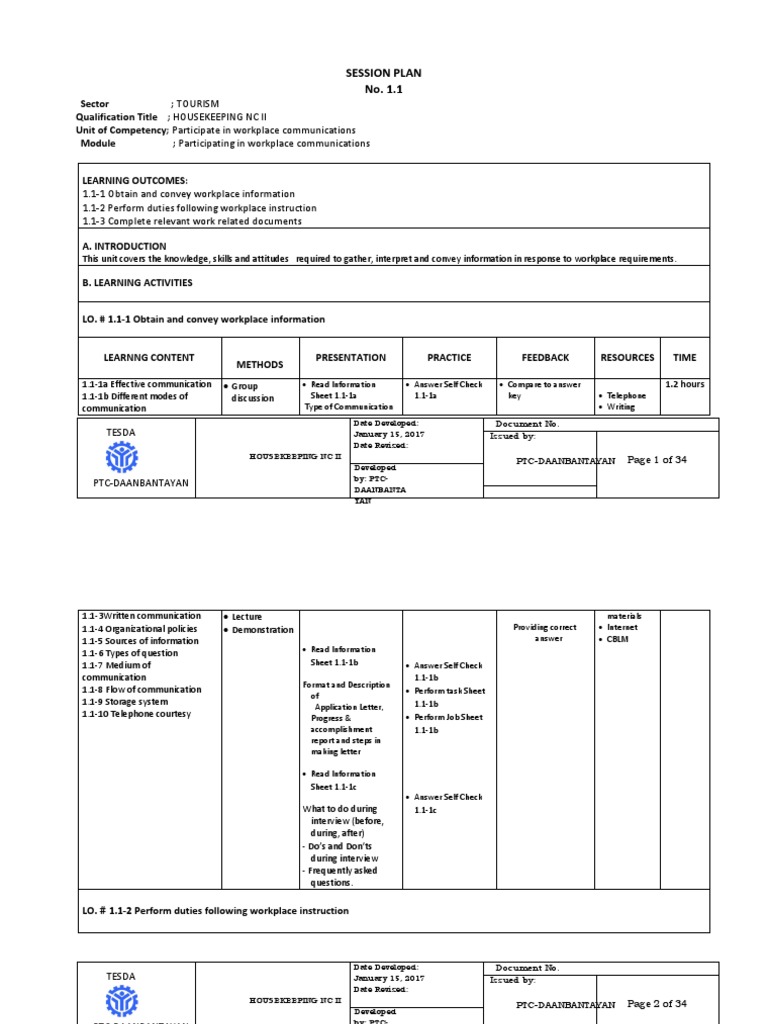 Housekeeping Session Plan | PDF | Information | Reflective Practice