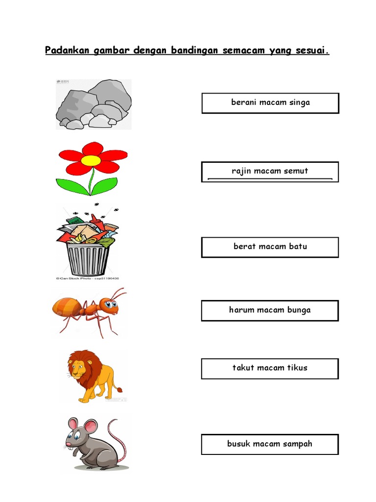 Padankan Gambar Dengan Bandingan Semacam Yang Sesuai Minggu 1 | PDF