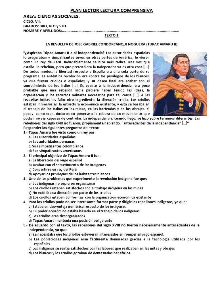 Plan Lector Lectura Comprensiva - Area Ciencias Sociales Ciclo Vii | PDF
