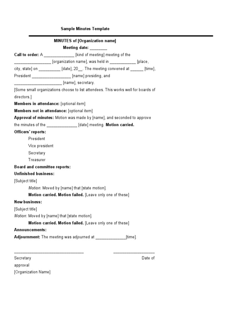 Minutes of Meeting Template | Download Free PDF | Meetings ...
