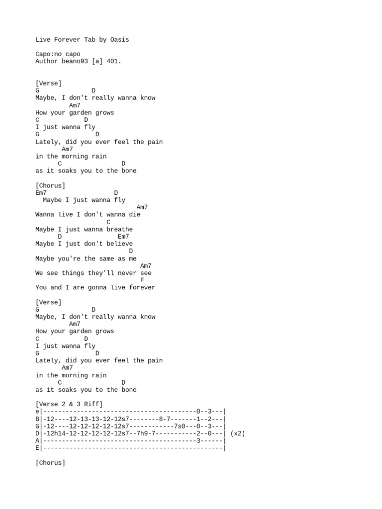 Oasis - Live - Forever | PDF | Vocal Music | Oral Literature