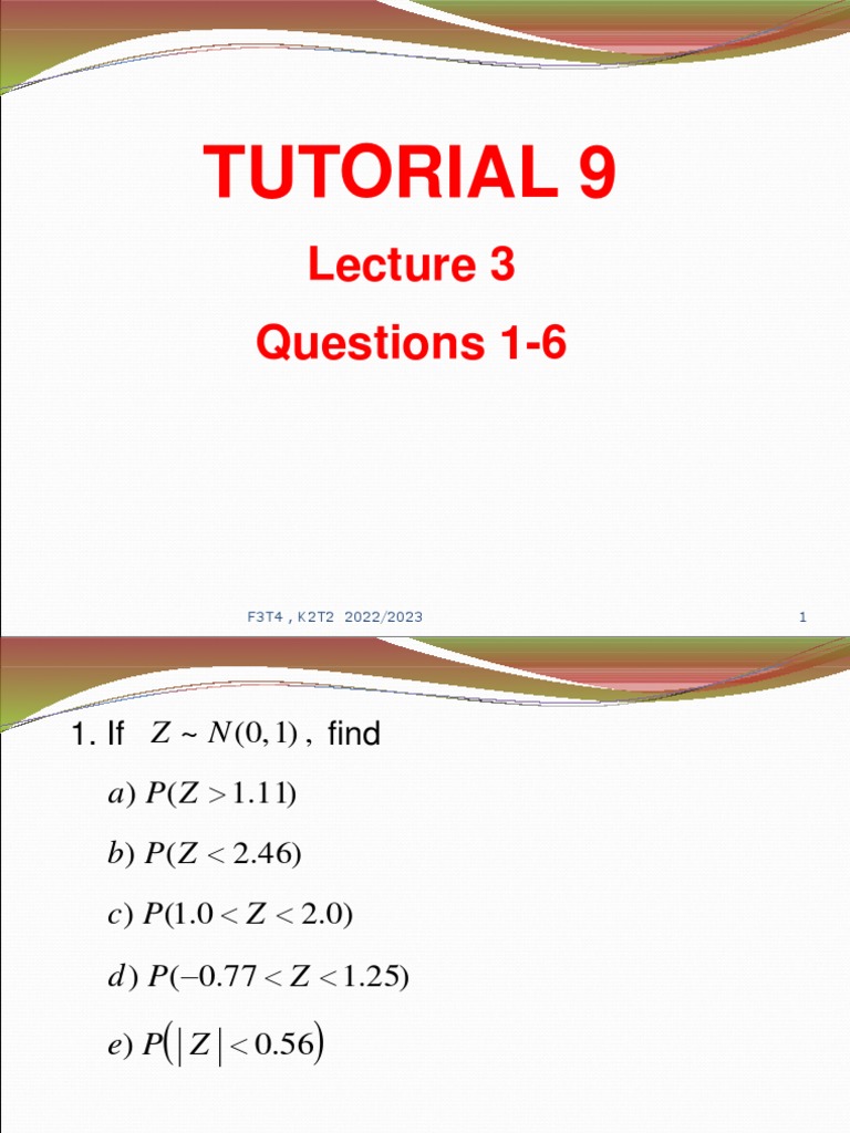 Tutorial 9 Lecture 3 Q1-6 | PDF