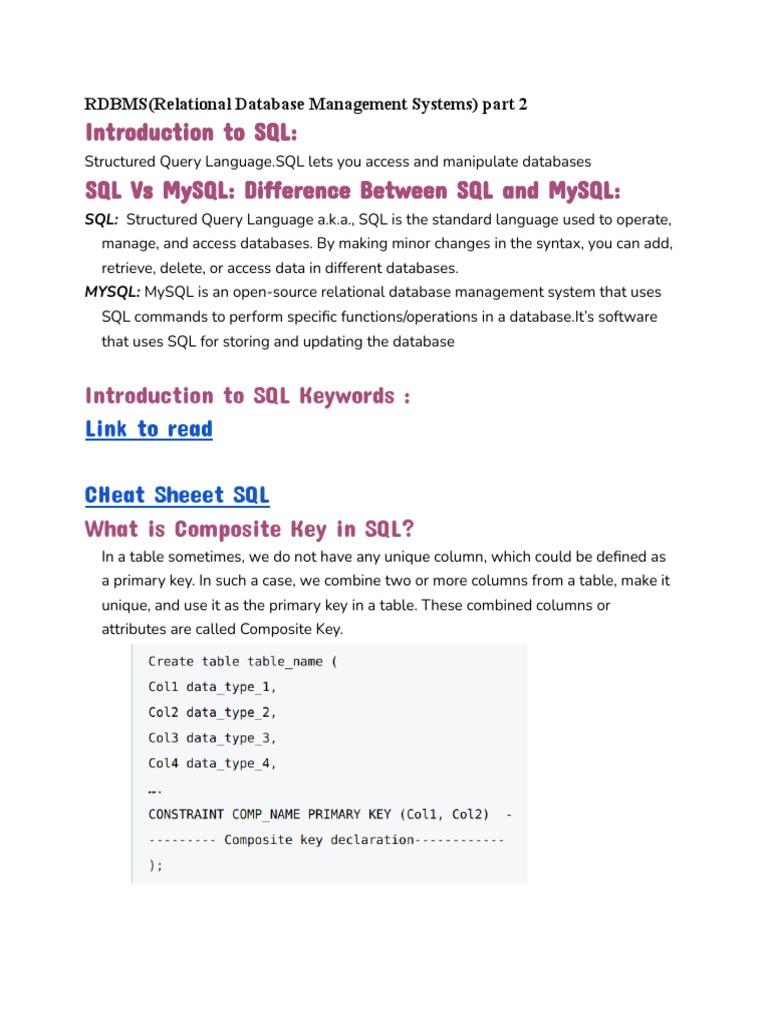 Rdbms Relational Database Management Systems Part 2 Pdf Relational Database Database Index