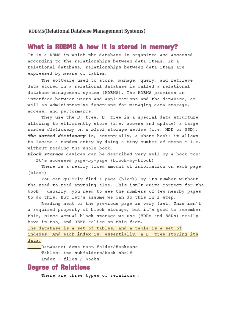 RDBMS (Relational Database Management Systems) Part 1 | PDF ... RDBMS (Relational Database Management Systems) Part 1 | PDF ...