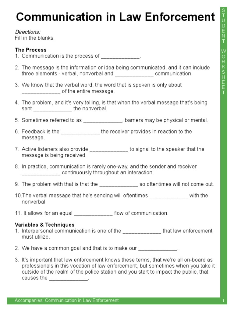 Communication in Law Enforcement Worksheet-1 | PDF | Communication ...