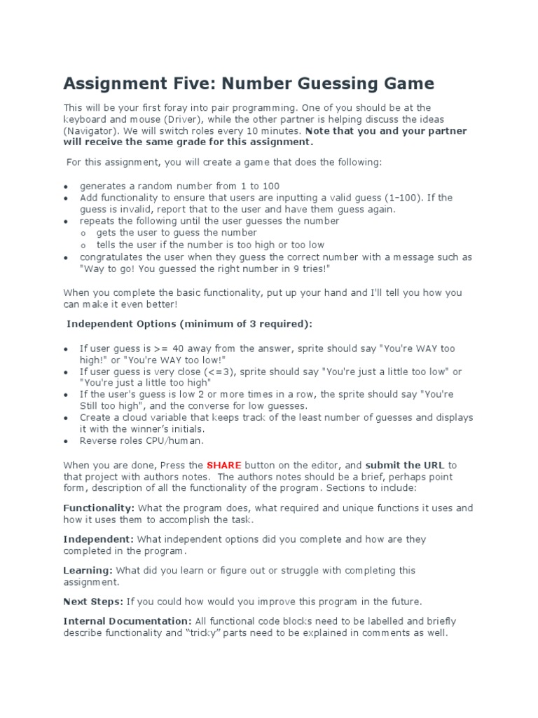 05 - Number Guessing Game NEW 2018 | PDF | Computer Program | Programming