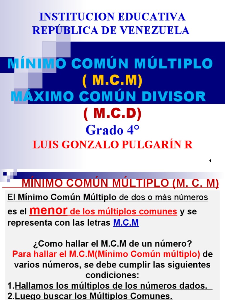 Mc3adnimo Comc3ban Mc3baltiplo M C M y Mc3a1ximo Comun Divisor M C D 4c2b0 | PDF | Matemáticas ...