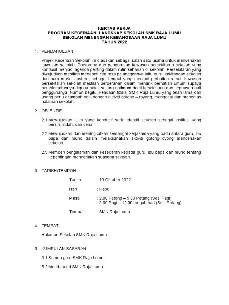 Kertas Kerja Keceriaan Laman Sekolah | PDF