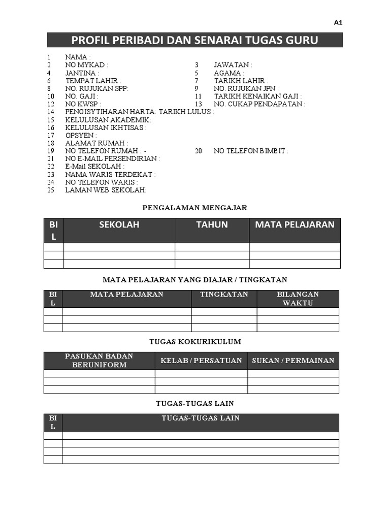 Profil Peribadi Borang Kosong Boleh Edit | PDF