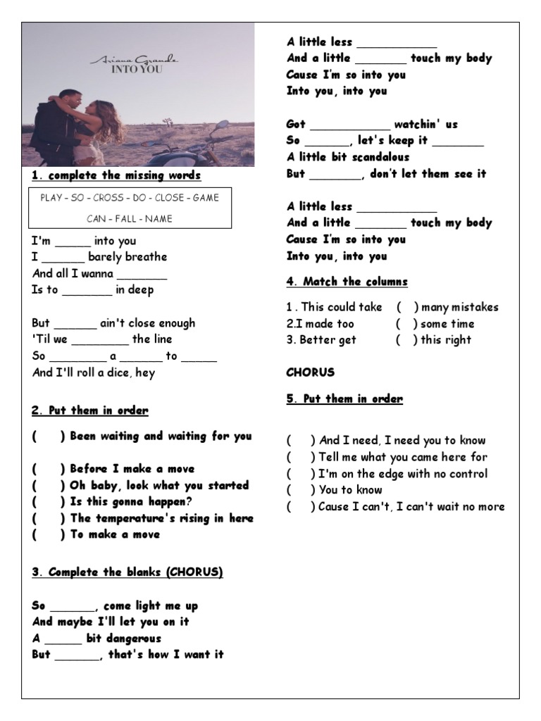 Song Lyric Completion Game | PDF