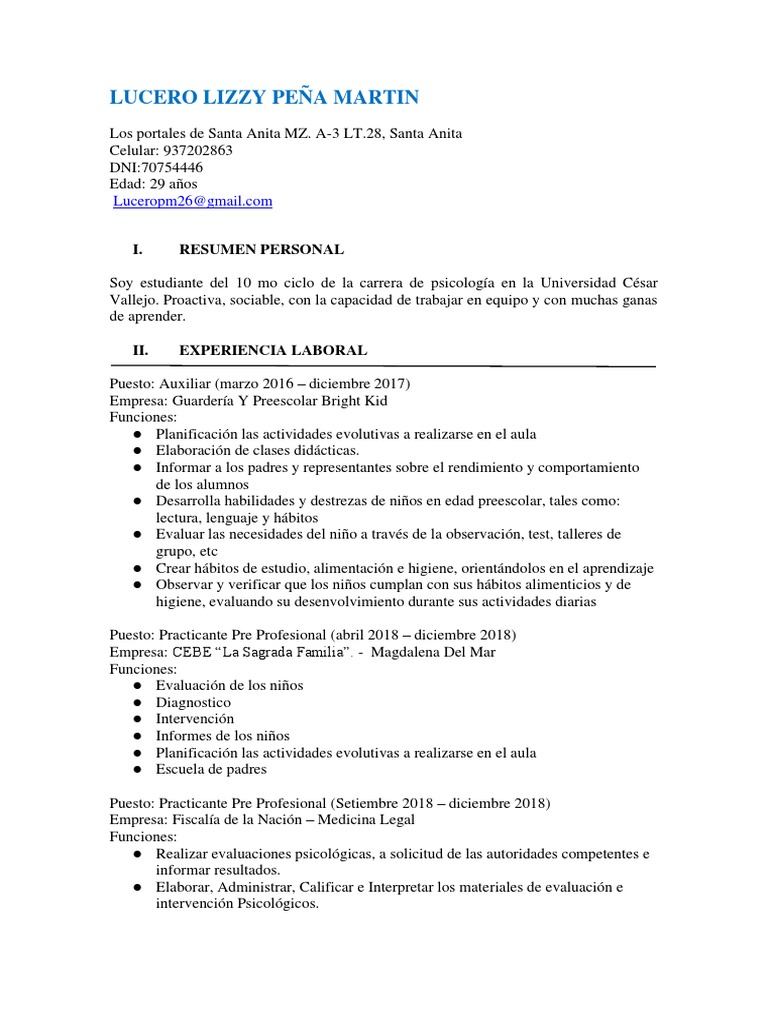 Curriculum Lucero | PDF | Psicoterapia | Sicología