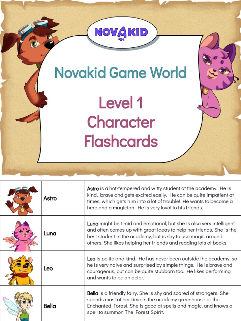 MA NovaKid Characters Flashcards LVL1 | PDF