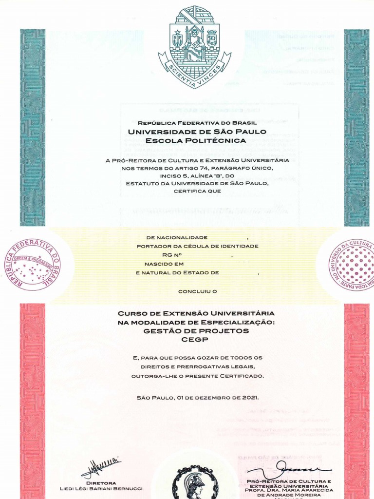 Certificado Pos Graduacao em Gestao de Projetos | PDF