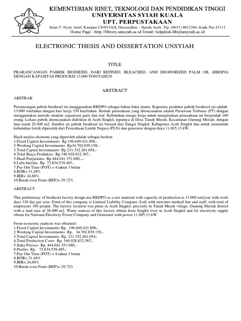 Electronic Thesis and Dissertation Unsyiah: Title | PDF