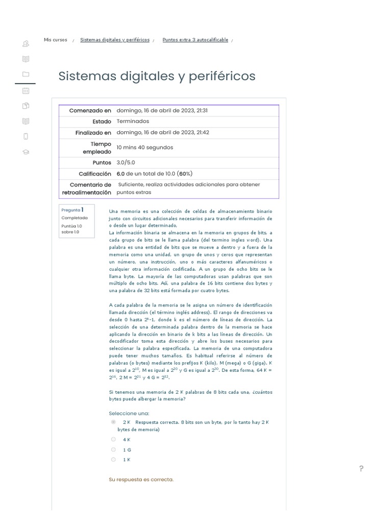 Puntos Extra 3 Autocalificable - Revisión Del Intento | PDF | Poco | Byte