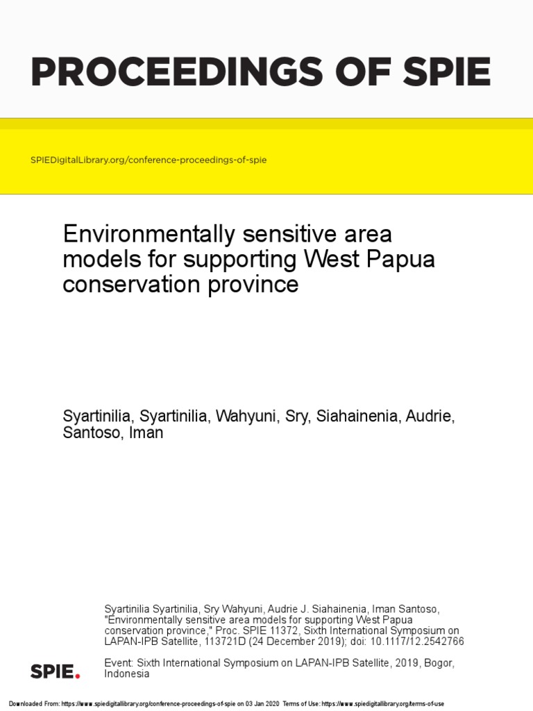 Environmentally Sensitive Area Models For Supporting West Papua ...