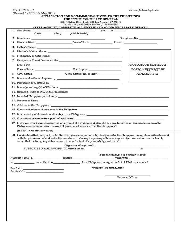 Philippines Visa Form | PDF | Travel Visa | Passport