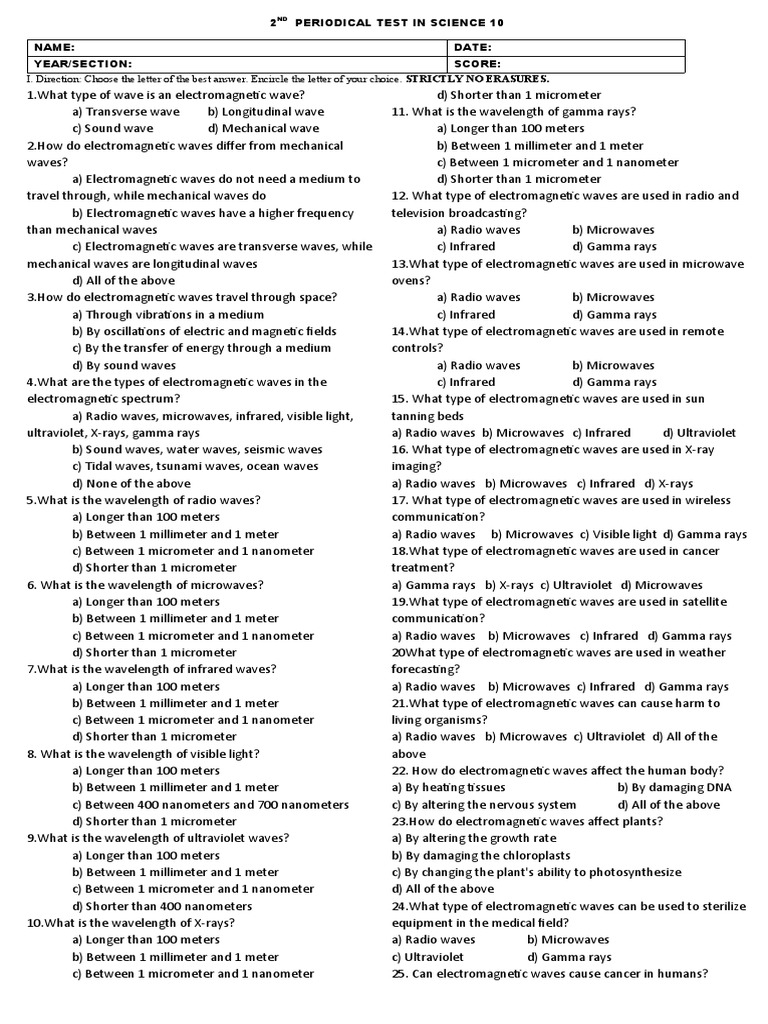 Science 10 Electromagnetic Waves & Mirrors Test | PDF | Electromagnetic ...