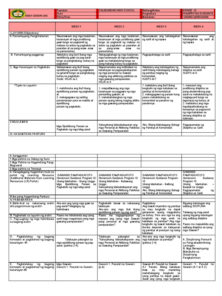 HG LESSON PLAN 1st Quarter | PDF