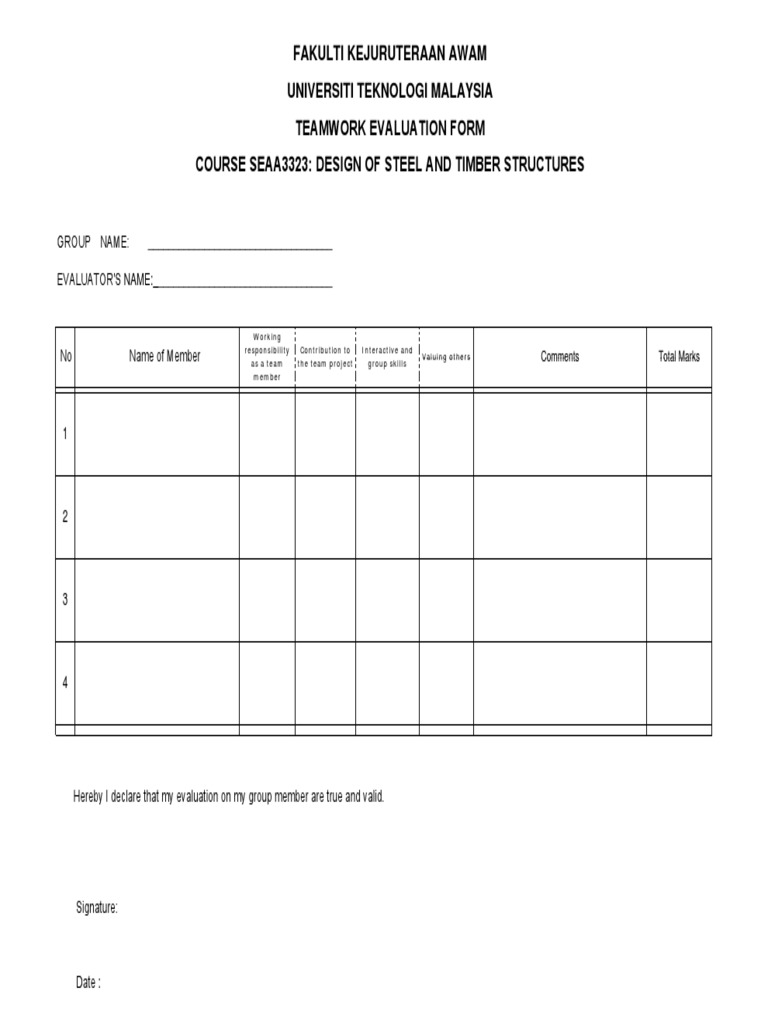 SEAA3323 Teamwork Evaluation Form | PDF | Cognition | Cognitive Science