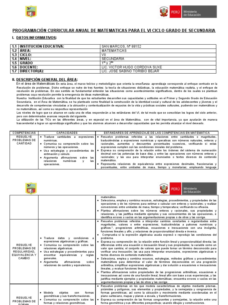 PROGRAMACION VI CICLO (1RO y 2DO SEC) | PDF | Números | Ecuaciones