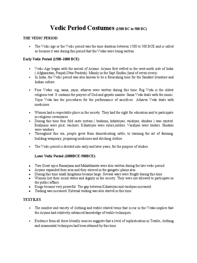 Costumes of Vedic Period | PDF | Clothing | Vedas