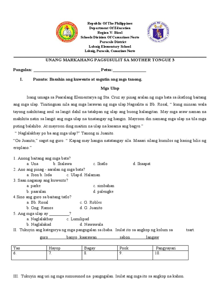 Republic of The Philippines Department of Education Region V-Bicol ...