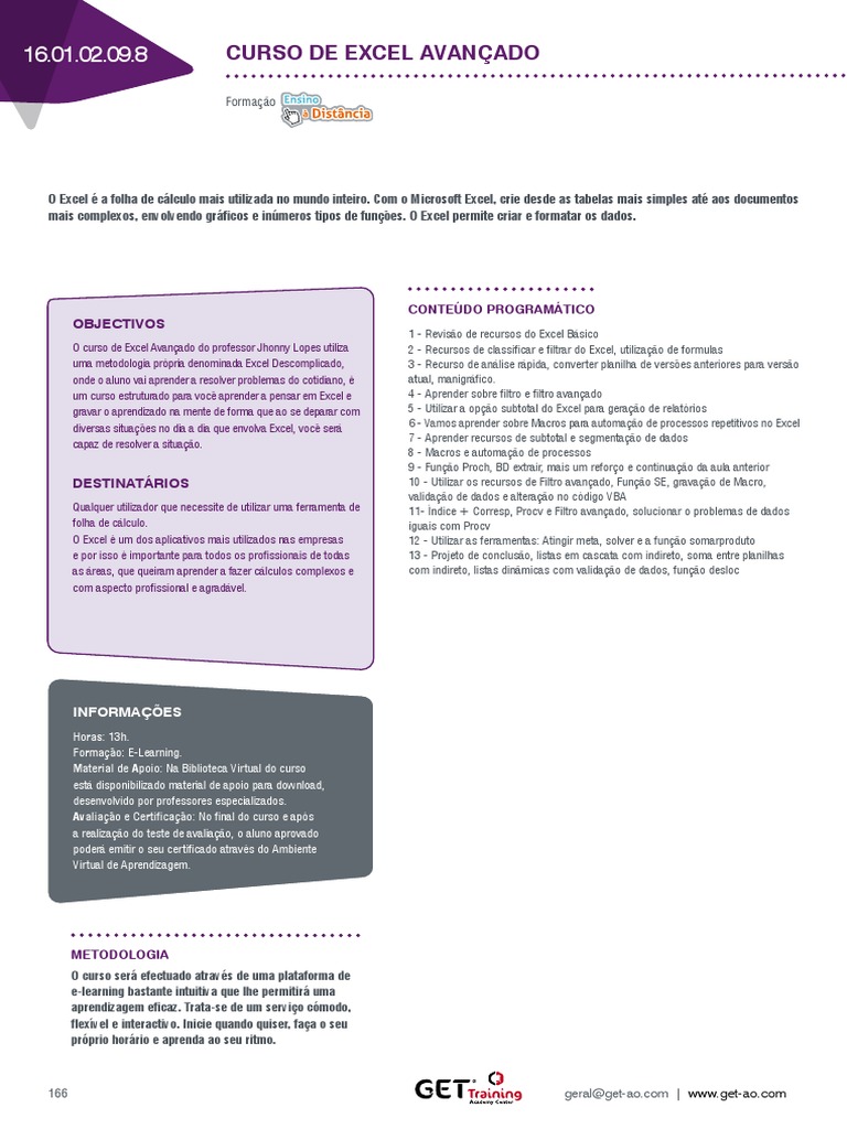 0 Curso Excel Avançado (Formação E-Learning JL) (13h) | PDF | Microsoft ...
