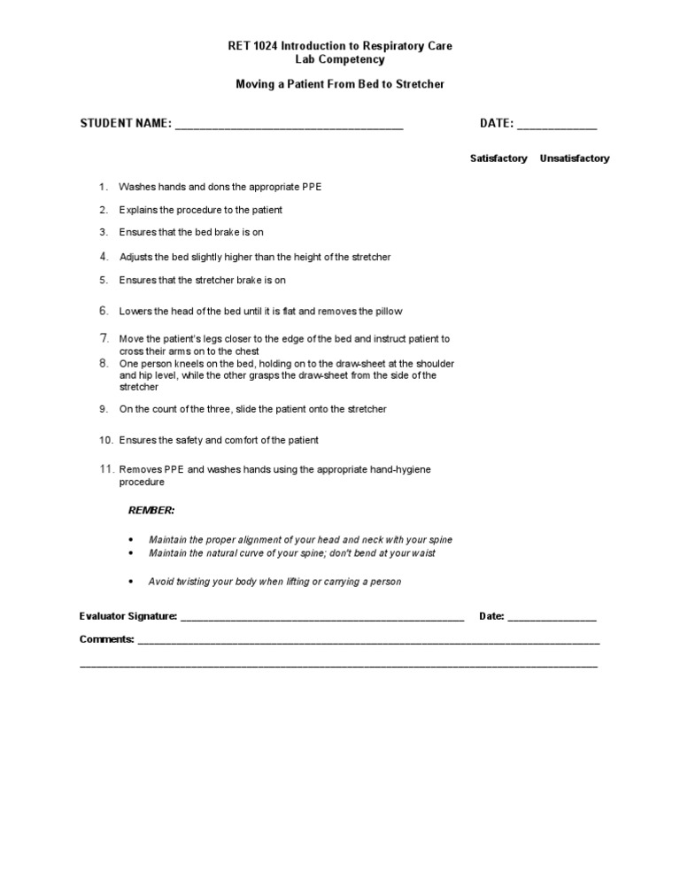 Patient Transfer Competency Checklist | PDF