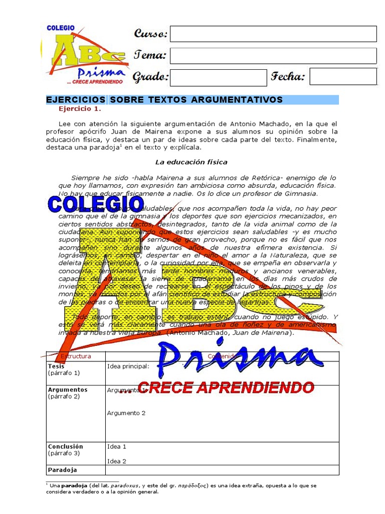 Ejercicios Sobre Textos Argumentativos: Ejercicio 1 | PDF