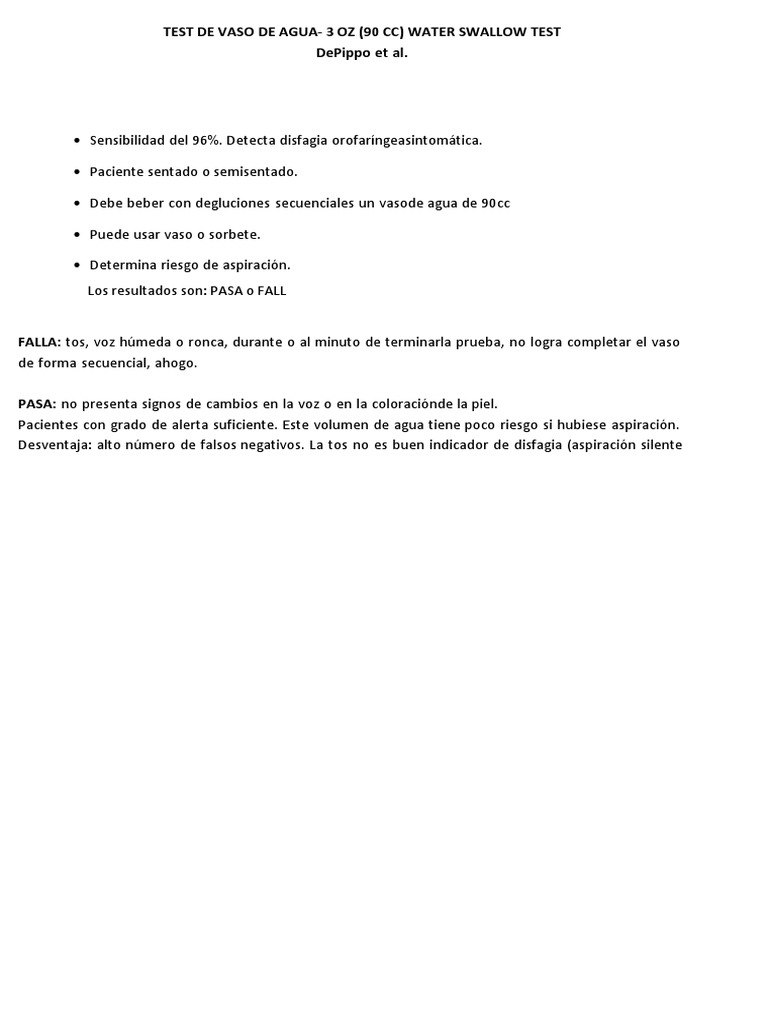Test de Vaso de Agua-3 Oz (90 CC) Water Swallow Test Depippo Et Al | PDF