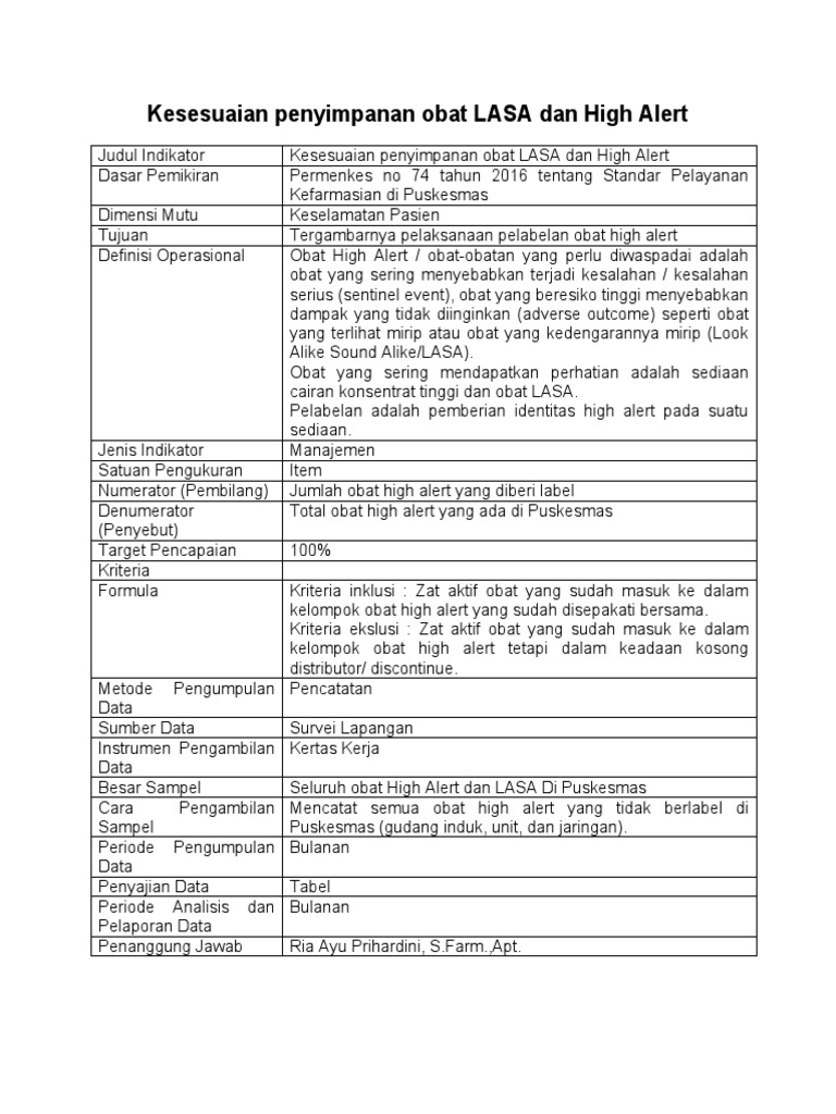 Kesesuaian Penyimpanan Obat LASA Dan High Alert | PDF