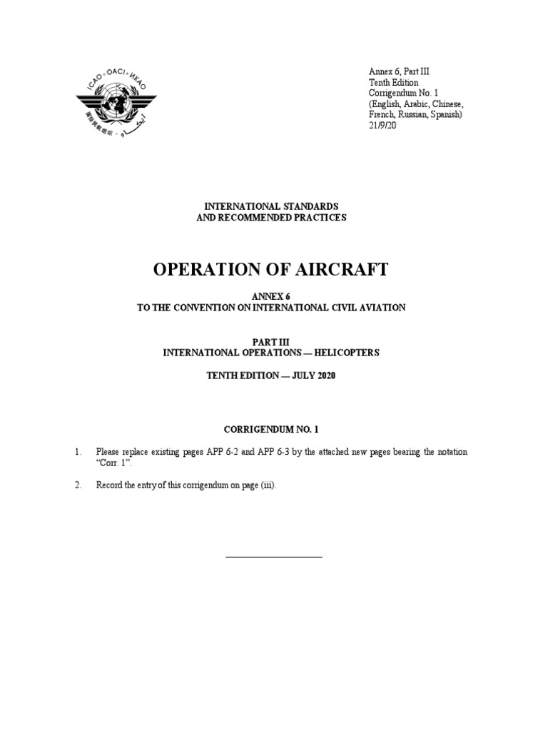 006-III Annex Ops Helicopter 10th Edition (23) CRR 01 | PDF | Transport | Aviation